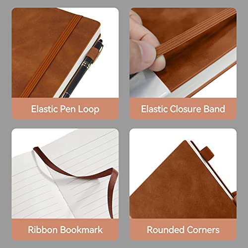 Soomeet Lined Journal Notebook, 200 Pages, Leather Hardcover Notebooks, A5 College Ruled Thick Classic with Pen Loop Notebook Journals for Writing, for Women Men Office School, 5.75'' X 8.38'', Brown