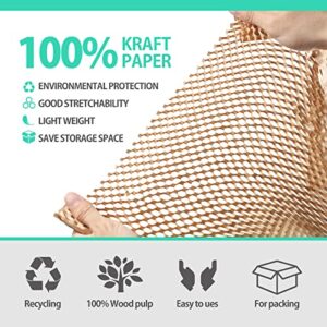 Honeycomb Packing Paper, 12" x 66' Cushioning Wrap Roll, Kraft Wrapping Paper for Shipping, with 20 Fragile Sticker Labels