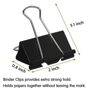 2 Inch Extra Large Binder Clips 48 Pack, Jumbo Paper Clips, Big Paper Clamps, Binder Clips Large Size for Home, School and Office Supplies