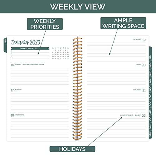 bloom daily planners 2023 Calendar Year Day Planner (January 2023 - December 2023) - 5.5” x 8.25” - Weekly/Monthly Agenda Organizer Book with Stickers & Bookmark - Green Modern Abstract