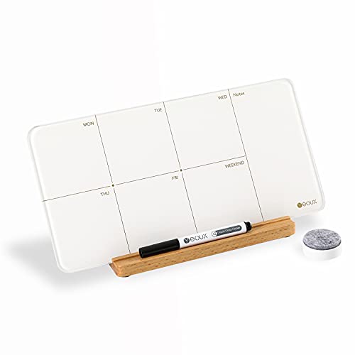 Desktop Glass Weekly Planner Whiteboard with Detachable Wood Stand,Small Portable Dry Erase Calendar to Do List White Board 12x6" for Office, Home, Schools, Marker&Eraser Included, Yeoux