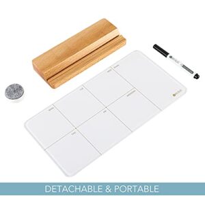 Desktop Glass Weekly Planner Whiteboard with Detachable Wood Stand,Small Portable Dry Erase Calendar to Do List White Board 12x6" for Office, Home, Schools, Marker&Eraser Included, Yeoux