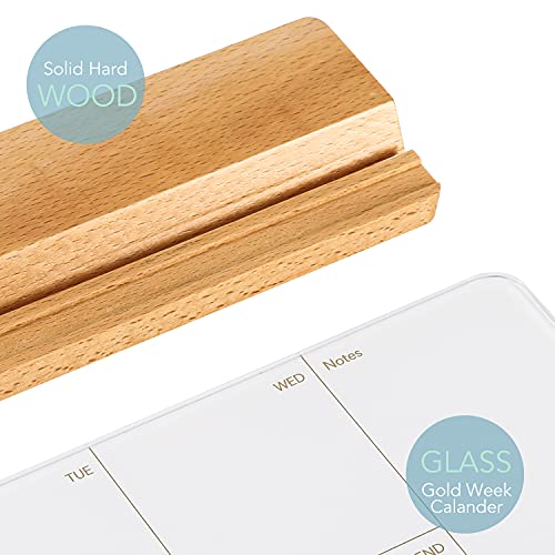 Desktop Glass Weekly Planner Whiteboard with Detachable Wood Stand,Small Portable Dry Erase Calendar to Do List White Board 12x6" for Office, Home, Schools, Marker&Eraser Included, Yeoux