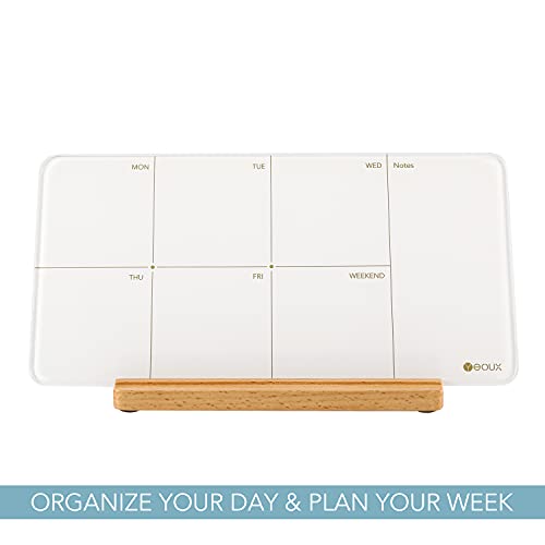 Desktop Glass Weekly Planner Whiteboard with Detachable Wood Stand,Small Portable Dry Erase Calendar to Do List White Board 12x6" for Office, Home, Schools, Marker&Eraser Included, Yeoux