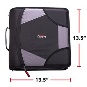 Case-it The King Sized Zip Tab Zipper Binder - 4 Inch D-Rings - 5 Subject File Folder - Multiple Pockets - 800 Sheet Capacity - Comes with Shoulder Strap - Jet Black D-186