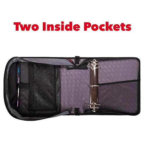 Case-it The King Sized Zip Tab Zipper Binder - 4 Inch D-Rings - 5 Subject File Folder - Multiple Pockets - 800 Sheet Capacity - Comes with Shoulder Strap - Jet Black D-186