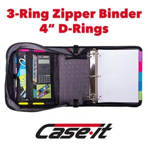 Case-it The King Sized Zip Tab Zipper Binder - 4 Inch D-Rings - 5 Subject File Folder - Multiple Pockets - 800 Sheet Capacity - Comes with Shoulder Strap - Jet Black D-186