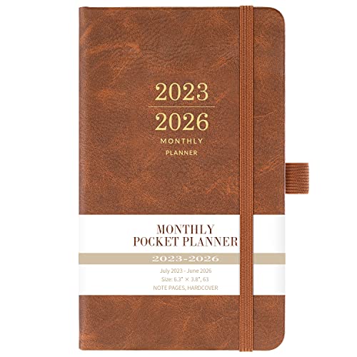 2023-2026 Monthly Pocket Planner/Calendar - 3 Year Pocket Monthly Calendar, Jul 2023 - Jun 2026, 6.3" × 3.8", 36-Month Planner with Pen Hold, Elastic Closure, 2 Bookmarks, Inner Pocket, Thick Paper, Brown