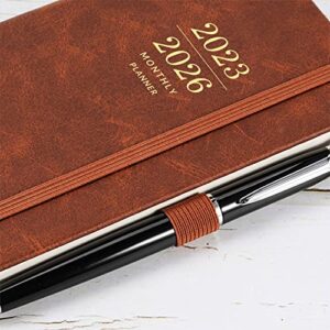 2023-2026 Monthly Pocket Planner/Calendar - 3 Year Pocket Monthly Calendar, Jul 2023 - Jun 2026, 6.3" × 3.8", 36-Month Planner with Pen Hold, Elastic Closure, 2 Bookmarks, Inner Pocket, Thick Paper, Brown