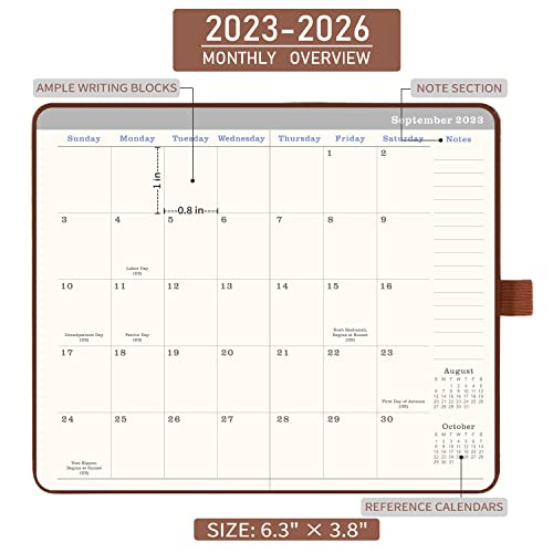 2023-2026 Monthly Pocket Planner/Calendar - 3 Year Pocket Monthly Calendar, Jul 2023 - Jun 2026, 6.3" × 3.8", 36-Month Planner with Pen Hold, Elastic Closure, 2 Bookmarks, Inner Pocket, Thick Paper, Brown