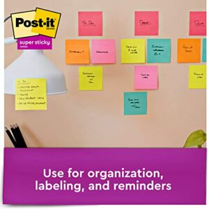 Post-it Super Sticky Notes, 3x3 in, 12 Pads, 2X the Sticking Power, Supernova Neons, Bright Colors, Recyclable (654-12SSMIA)