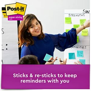 Post-it Super Sticky Notes, 3x3 in, 12 Pads, 2X the Sticking Power, Supernova Neons, Bright Colors, Recyclable (654-12SSMIA)