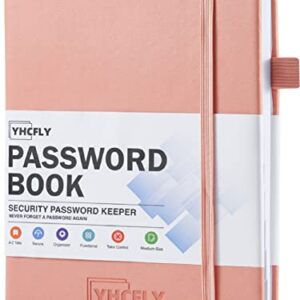 YHCFLY Password Book with Alphabetical tabs, Hardcover Internet Address & Password Organizer Logbook, Medium Size Password Keeper Notebook Journal for Home Office (Peach Pink)