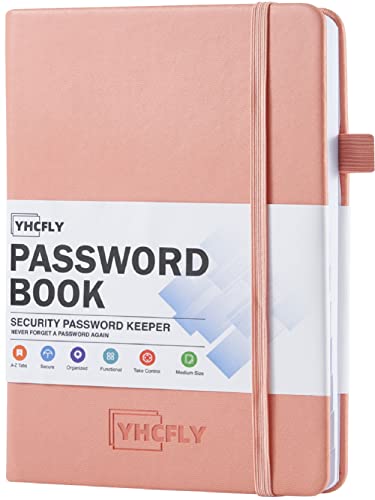 YHCFLY Password Book with Alphabetical tabs, Hardcover Internet Address & Password Organizer Logbook, Medium Size Password Keeper Notebook Journal for Home Office (Peach Pink)