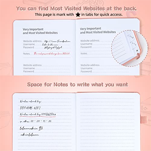 YHCFLY Password Book with Alphabetical tabs, Hardcover Internet Address & Password Organizer Logbook, Medium Size Password Keeper Notebook Journal for Home Office (Peach Pink)