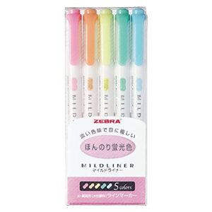 zebra mild liner, double sided highlighter, 5 set (wkt7-5c)