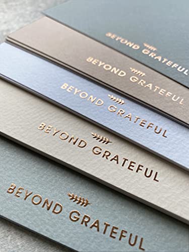 (36 Pack) Run2Print Beyond Grateful Thank You Cards With Envelopes & Gift of 36 Foiled Stickers - Elegant Dusty Blue Emboss Rose Gold Foil Pressed Blank Notes Wedding All Occasion Cards (Dusty Blue)