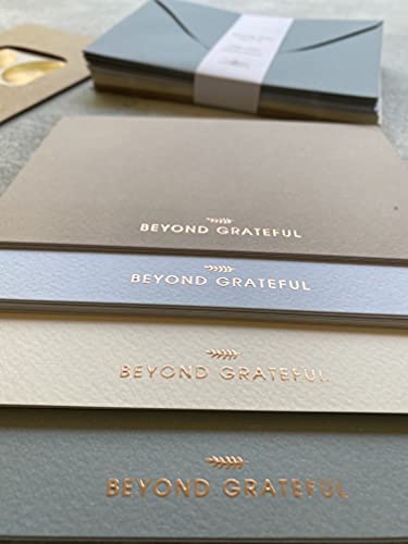 (36 Pack) Run2Print Beyond Grateful Thank You Cards With Envelopes & Gift of 36 Foiled Stickers - Elegant Dusty Blue Emboss Rose Gold Foil Pressed Blank Notes Wedding All Occasion Cards (Dusty Blue)