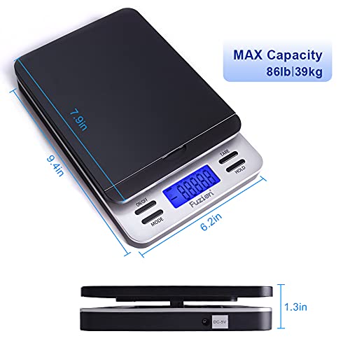 Fuzion Shipping Scale, Accurate Digital Postal Scale 86 lb/0.1 oz with Hold and Tare Function, LCD Display, Postage Scale for Packages and Mailing, Battery and AC Adapter Included