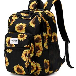 abshoo Classical Basic Womens Sunflower School Backpack For College Teen Girls Water Resistant Bookbag (Sunflower Black)