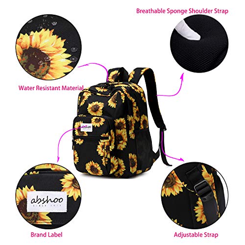 abshoo Classical Basic Womens Sunflower School Backpack For College Teen Girls Water Resistant Bookbag (Sunflower Black)