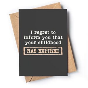 Funny 18th Birthday Card for men or women with envelope | Joke card for someone who is turning 18 years old | Original and unique present idea for son, daughter. | Your Childhood