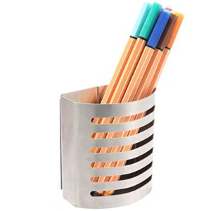 Sanpaint Magnetic Modern Pen and Pencil Holder, Metal Writing Utensil Storage Organizer for Kitchen, Locker, Home, or Office, 3.25" x 1.75" x 3.50", Brushed Stainless Steel