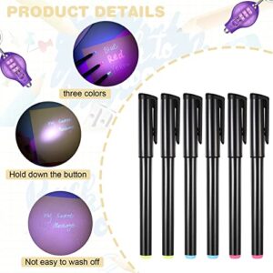 6 Pieces Light Ink Pen Invisible Ink Marker Disappearing Ink Secret Pen with 6 Pieces Mini UV LED Keychain Flashlight Marker Keychain for Secret Notes Money Identify (Black)