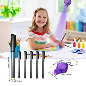 6 Pieces Light Ink Pen Invisible Ink Marker Disappearing Ink Secret Pen with 6 Pieces Mini UV LED Keychain Flashlight Marker Keychain for Secret Notes Money Identify (Black)