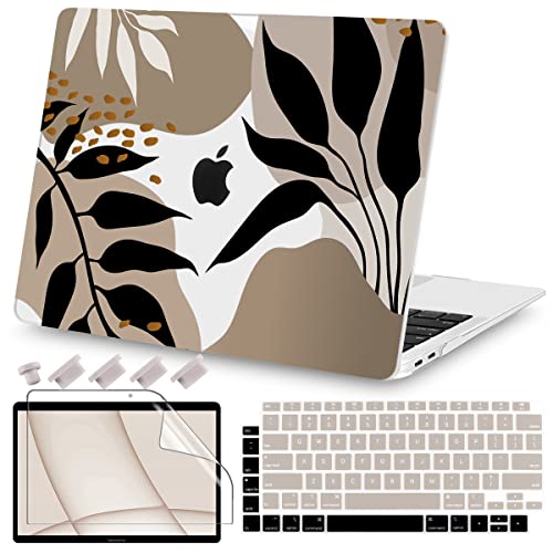 Teryeefi Compatible with 2020 MacBook Air 13 inch Case 2021 2019 Model M1 A2337 A2179 A1932, Clear Hard Shell Case & Keyboard Cover & Screen Protector for Mac Air 13 with Touch ID, Tropical Leaves