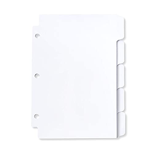 Blue Summit Supplies 5 Tab Mini Tab Dividers, White, 5 Mini Binder Dividers with 3 Hole Punch, for Notebooks and 3 Ring Binders, 5.5 x 8.5 Inches, Heavy Duty Paper, Set of 6, 30 Dividers