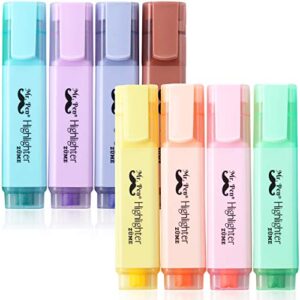 mr. pen- pastel highlighter, 8 pcs, tank style, chisel tip, highlighters pastel, bible highlighter, aesthetic school supplies, cute school supplies, aesthetic cute highlighters, highlighters no bleed