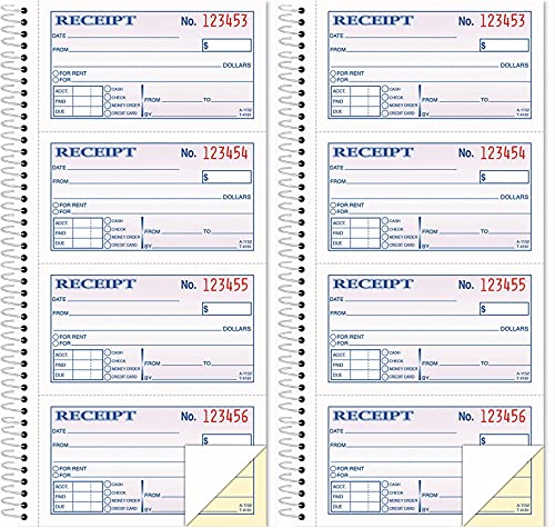 Money/Rent Receipt Book, 2-Part, Carbonless, 11 x 5.25 Inches, 4 Receipts/Page, 200 Sets per Book (4161), White Pack of 2