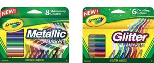 crayola metallic markers 8 count, glitter markers 6 count, combo pack bundle