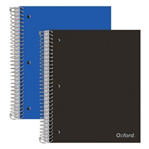 oxford spiral notebooks, 3-subject, college ruled paper, durable plastic cover, 150 sheets, 3 divider pockets, 2 pack (10386), multi-colored