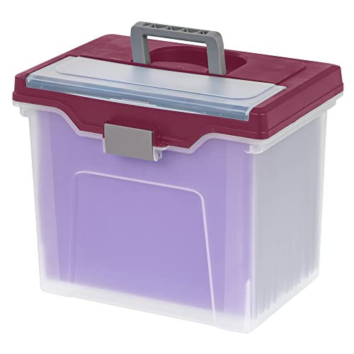 Office Depot Large Mobile File Box, Letter Size, 11 5/8in.H x 13 3/6in.W x 10in.D, Clear/Burgundy, 110986