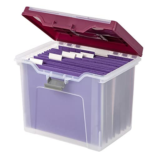 Office Depot Large Mobile File Box, Letter Size, 11 5/8in.H x 13 3/6in.W x 10in.D, Clear/Burgundy, 110986