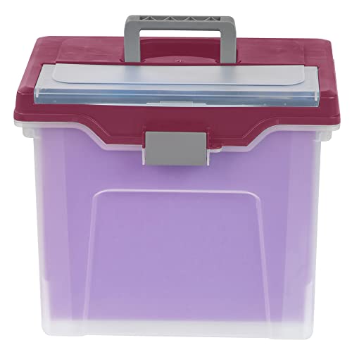 Office Depot Large Mobile File Box, Letter Size, 11 5/8in.H x 13 3/6in.W x 10in.D, Clear/Burgundy, 110986