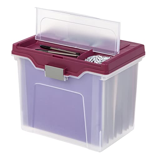 Office Depot Large Mobile File Box, Letter Size, 11 5/8in.H x 13 3/6in.W x 10in.D, Clear/Burgundy, 110986