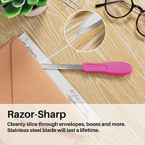 Uncommon Desks Office Letter Opener - Stainless Steel Knife-Edge Blade, Ergonomic Grip Handle (Hot Pink, 1 Pieces)