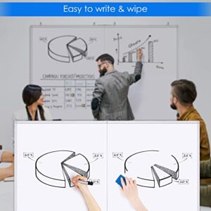 Large Magnetic Whiteboard, maxtek 60 x 36 Magnetic Dry Erase Board Foldable with Marker Tray 1 Eraser 3 Markers and 6 Magnets | 5' x 3' Big Wall-Mounted Memo White Board for Office Home & School