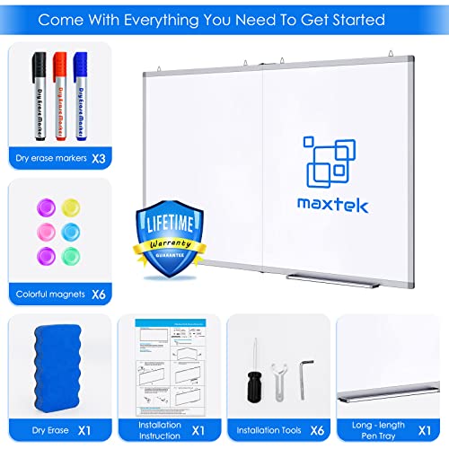 Large Magnetic Whiteboard, maxtek 60 x 36 Magnetic Dry Erase Board Foldable with Marker Tray 1 Eraser 3 Markers and 6 Magnets | 5' x 3' Big Wall-Mounted Memo White Board for Office Home & School