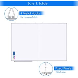 Large Magnetic Whiteboard, maxtek 60 x 36 Magnetic Dry Erase Board Foldable with Marker Tray 1 Eraser 3 Markers and 6 Magnets | 5' x 3' Big Wall-Mounted Memo White Board for Office Home & School