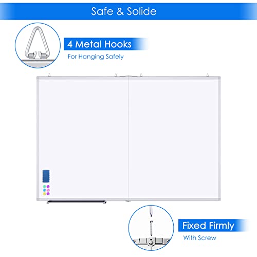 Large Magnetic Whiteboard, maxtek 60 x 36 Magnetic Dry Erase Board Foldable with Marker Tray 1 Eraser 3 Markers and 6 Magnets | 5' x 3' Big Wall-Mounted Memo White Board for Office Home & School