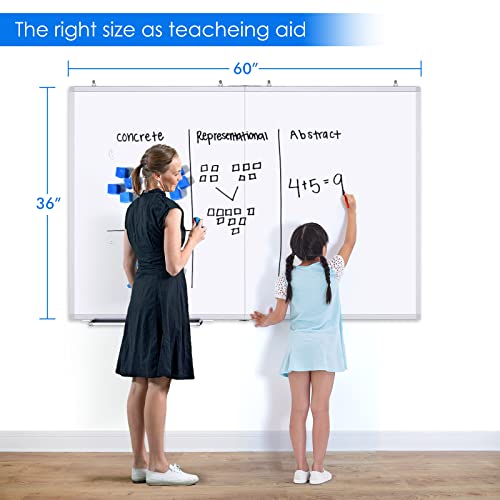 Large Magnetic Whiteboard, maxtek 60 x 36 Magnetic Dry Erase Board Foldable with Marker Tray 1 Eraser 3 Markers and 6 Magnets | 5' x 3' Big Wall-Mounted Memo White Board for Office Home & School