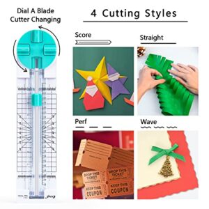 Paper Trimmer Craft Paper Cutter: 4 Style Multi-Function Scrapbooking Tool with Dial Blades of Straight,Wave,Dotted,Perforated,Creasing for Cutting Paper,Coupons,Photos,Postcards,Scrapbook,Card