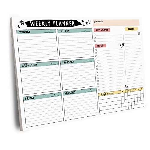 Weekly Planner Notepad - 52 Tear-Off Sheets, 8.5 x 11” Notepad Goal Tracker Organizer with Space for Daily Schedule, To Do List, Notes, and Habit Tracker