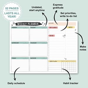 Weekly Planner Notepad - 52 Tear-Off Sheets, 8.5 x 11” Notepad Goal Tracker Organizer with Space for Daily Schedule, To Do List, Notes, and Habit Tracker