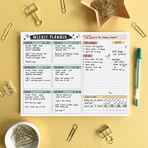 Weekly Planner Notepad - 52 Tear-Off Sheets, 8.5 x 11” Notepad Goal Tracker Organizer with Space for Daily Schedule, To Do List, Notes, and Habit Tracker