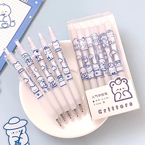 LSLSHY Cute Pens Black Ink Retractable 0.5mm Gel Pens Bullet Point Pretty Nice Kawaii Office School Supplies Gifts for Kids Girls Boys Women Fun Pens for Journaling Pack of 6pcs（Little White Bear）